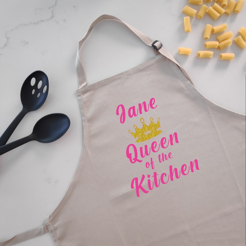 Personalised Queen of The Kitchen Apron Colour Beige | DadShop