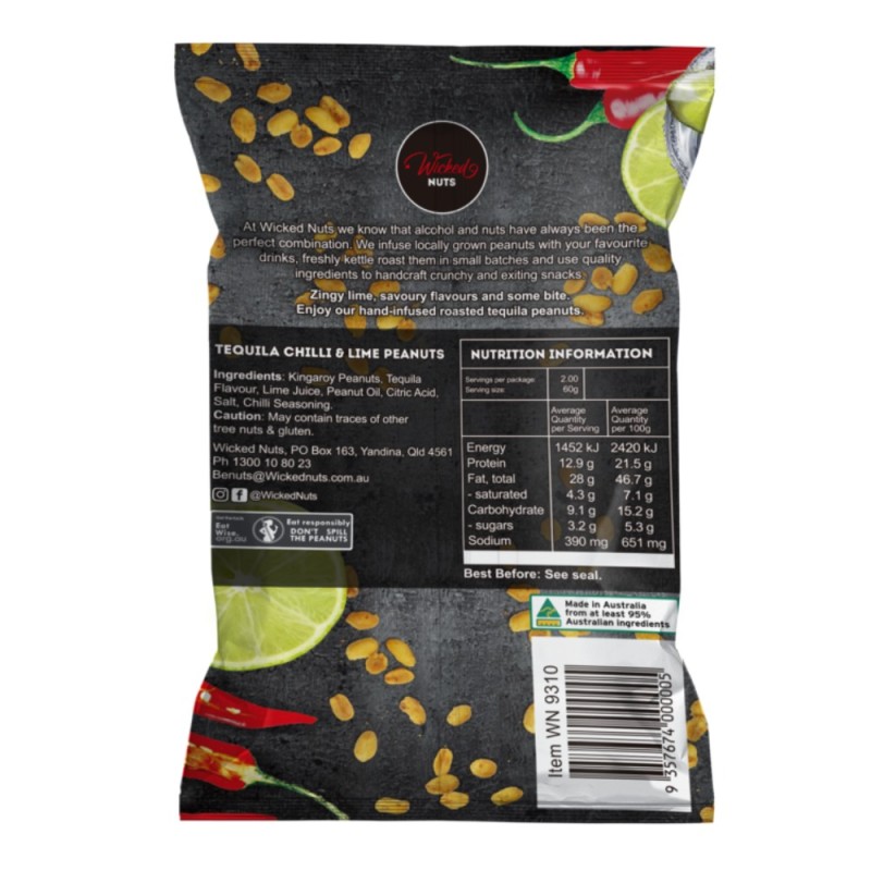 Wicked Nuts Kettle Roasted Tequila Chilli and Lime Peanuts 120g | DadShop