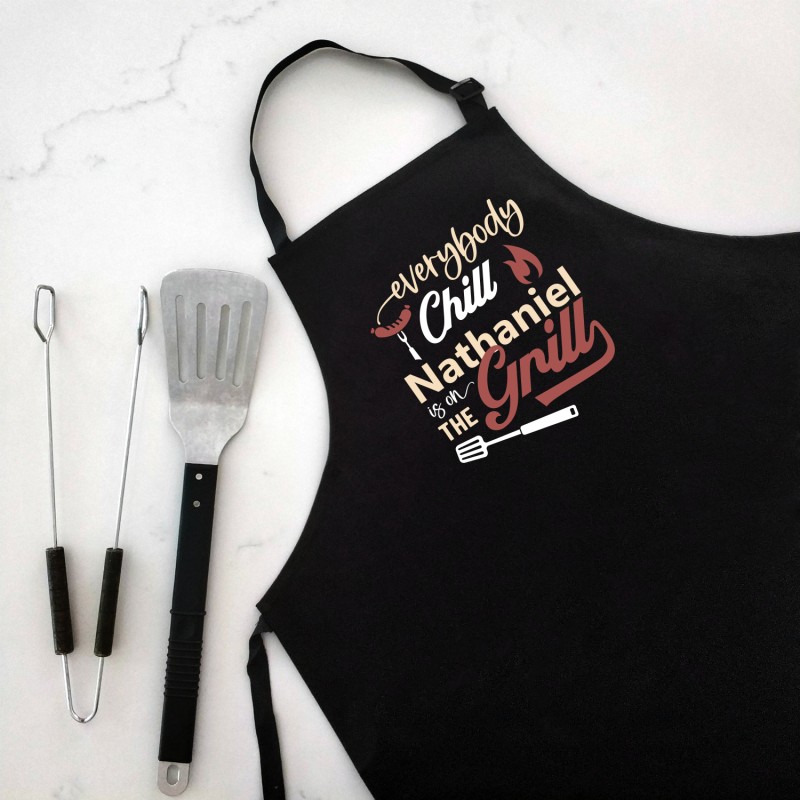 Personalised Everybody Chill Man is On The Grill Apron | DadShop