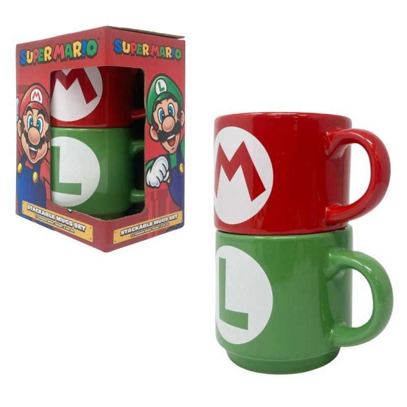 Super Mario Bros - Mario Luigi Initial - Stackable Mug Set | DadShop