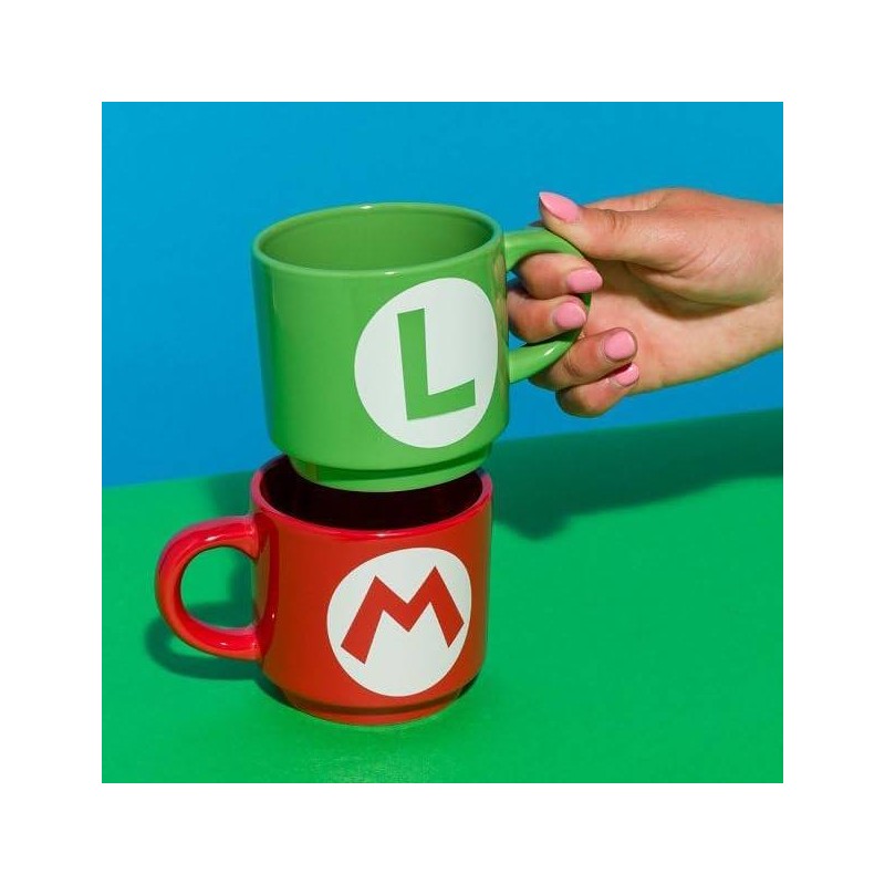 Super Mario Bros - Mario Luigi Initial - Stackable Mug Set | DadShop
